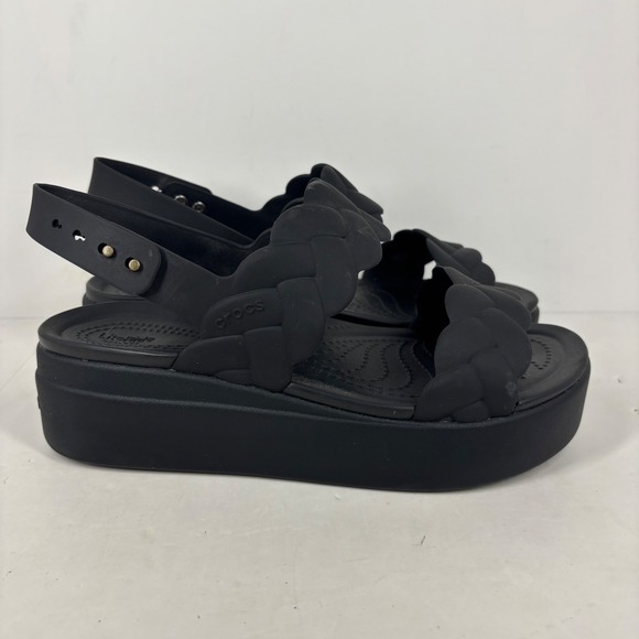 CROCS | Shoes | Crocs Braided Straps Platform Sandals Black Comfortable ...
